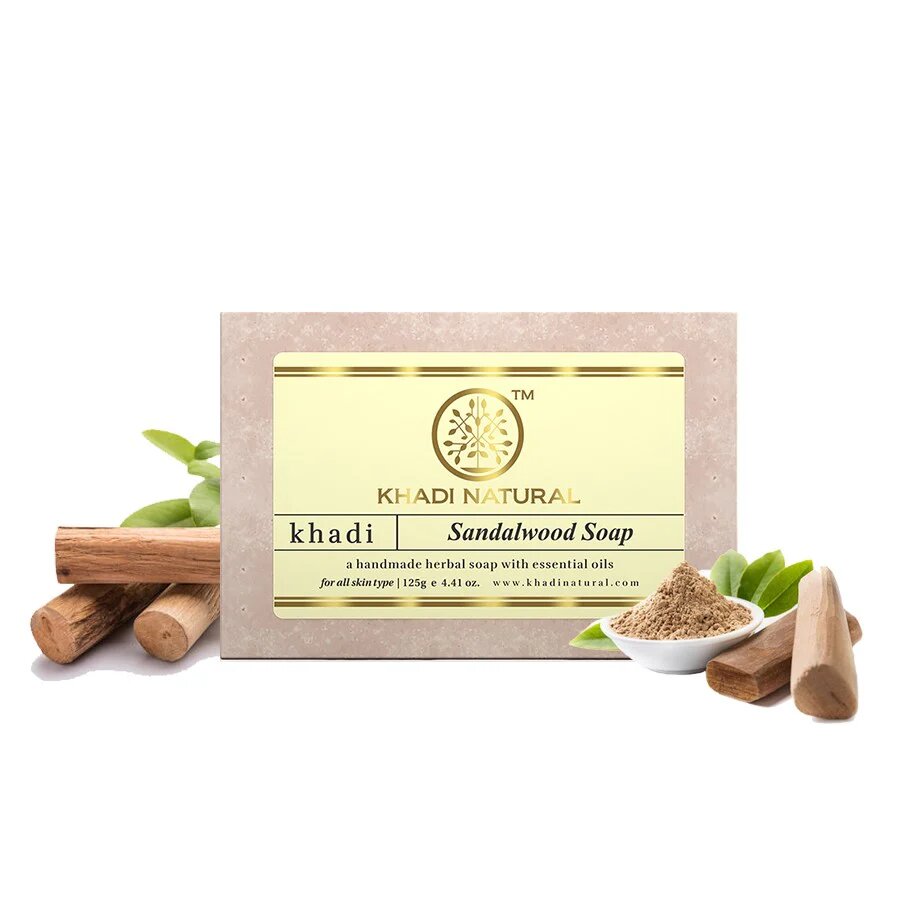Мыло Сандал ручной работы с эфирными маслами Кхади Sandalwood Handmade Herbal Soap With Essential Oils, Khadi Natural