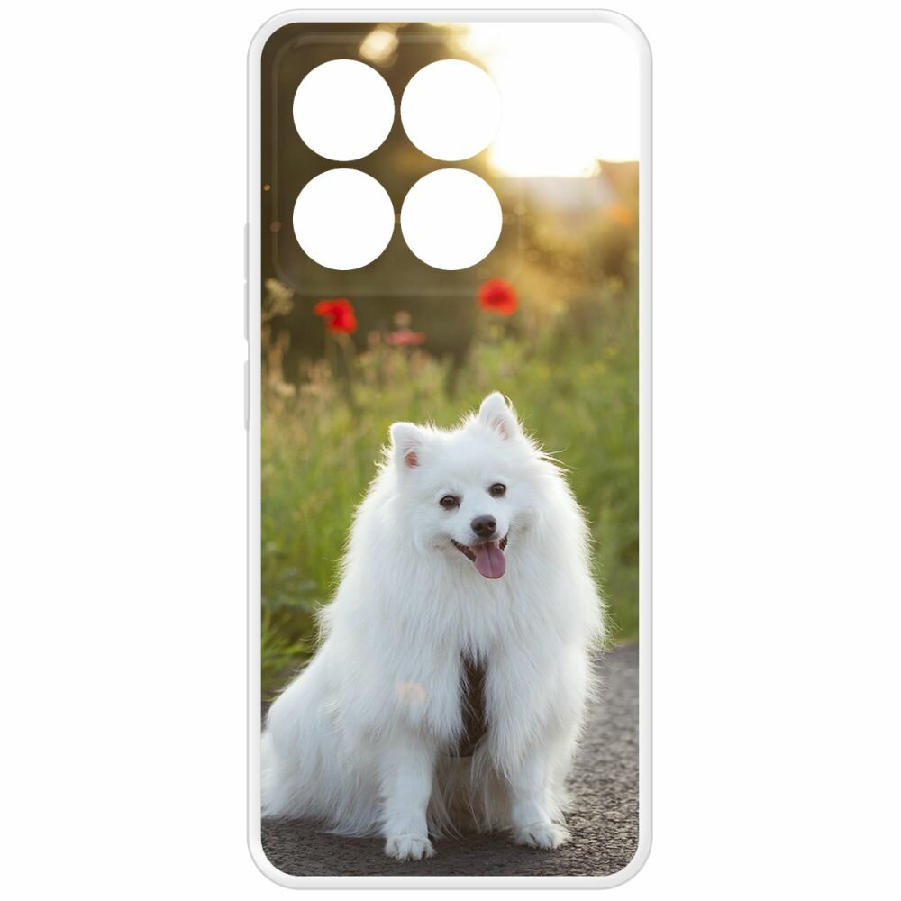 Чехол-накладка Krutoff Clear Case Белый шпиц для Xiaomi 14T, прозрачный, полиуретан (PU)