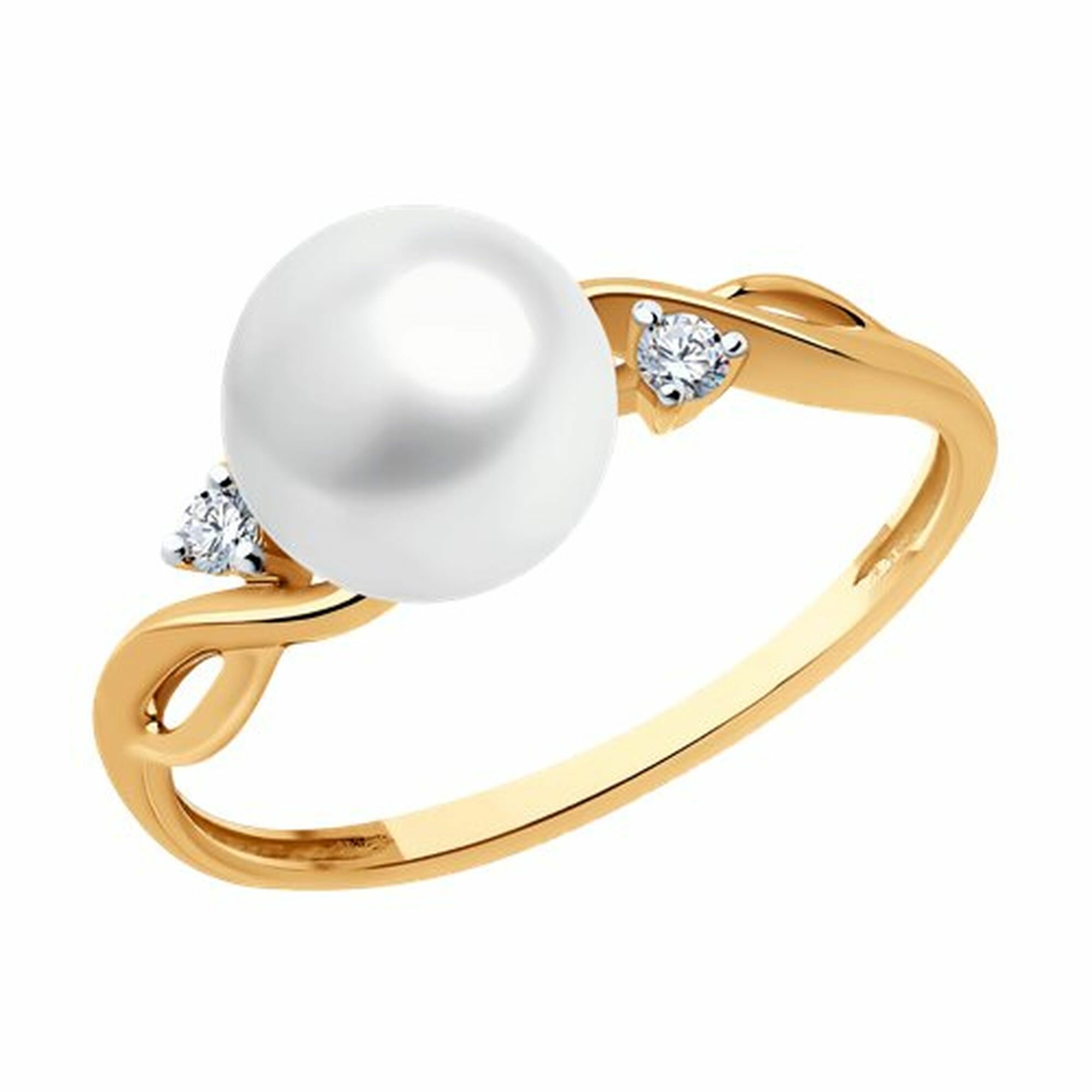 Кольцо, красное золото, 585 проба, жемчуг, фианит