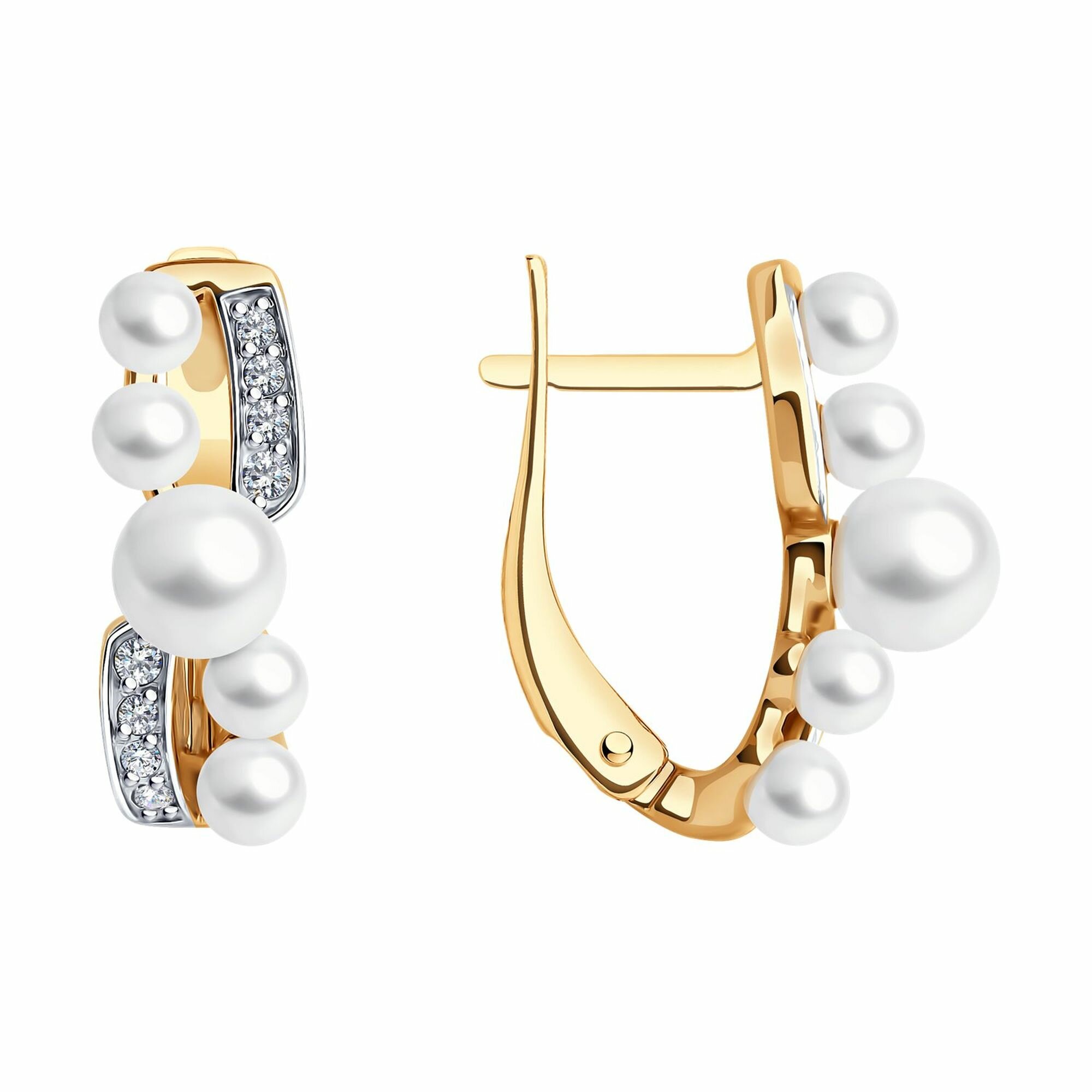 Серьги, красное золото, 585 проба, жемчуг, фианит