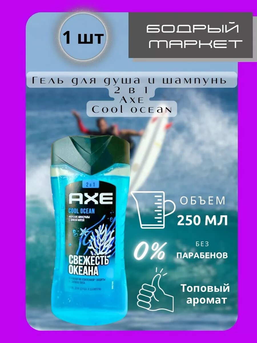 Гель для душа и шампунь 2в1 Cool Ocean 250мл