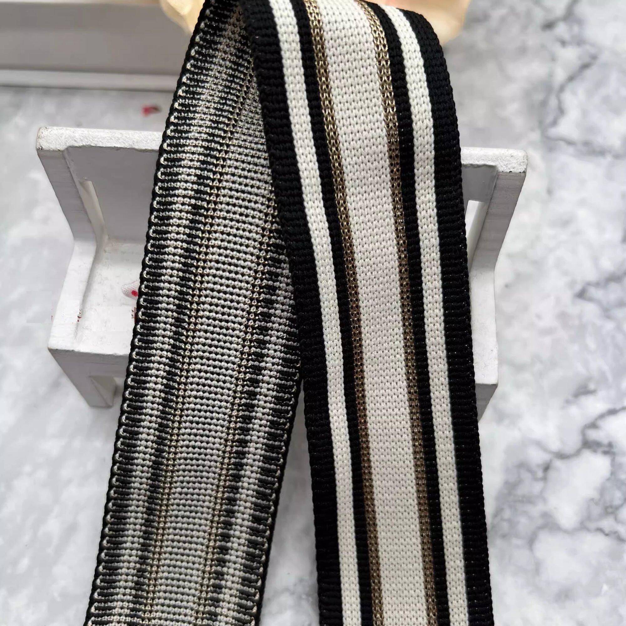 Лента Трикотажная, лампас 3 метра, черно-белый, золотой цвет