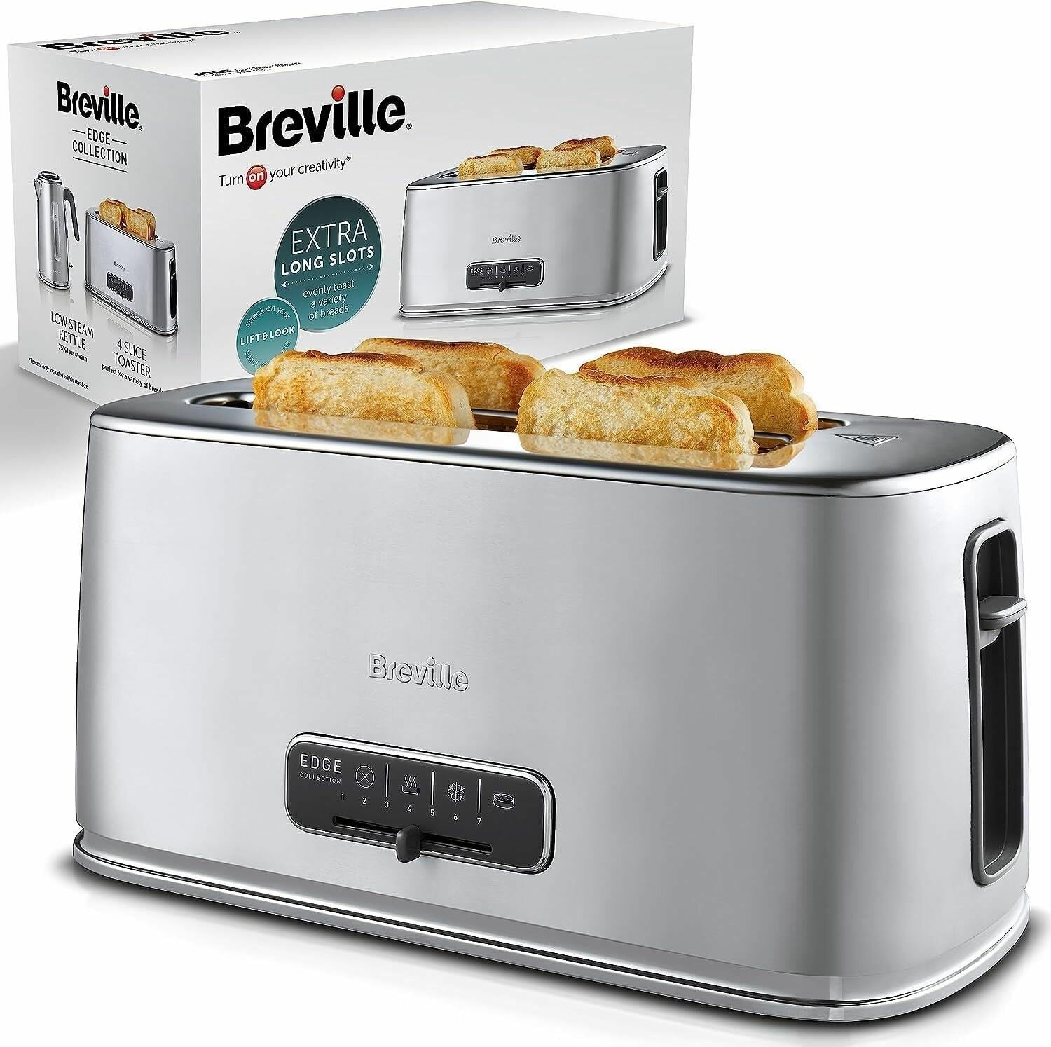 Тостер Breville Edge Silver на 4 ломтика с удлиненными отделениями и высоким подъемом