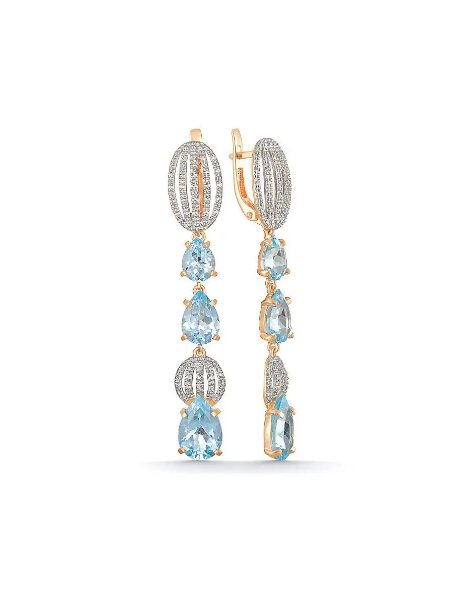 Серьги, красное золото, 585 проба, бриллиант, раухтопаз, топаз