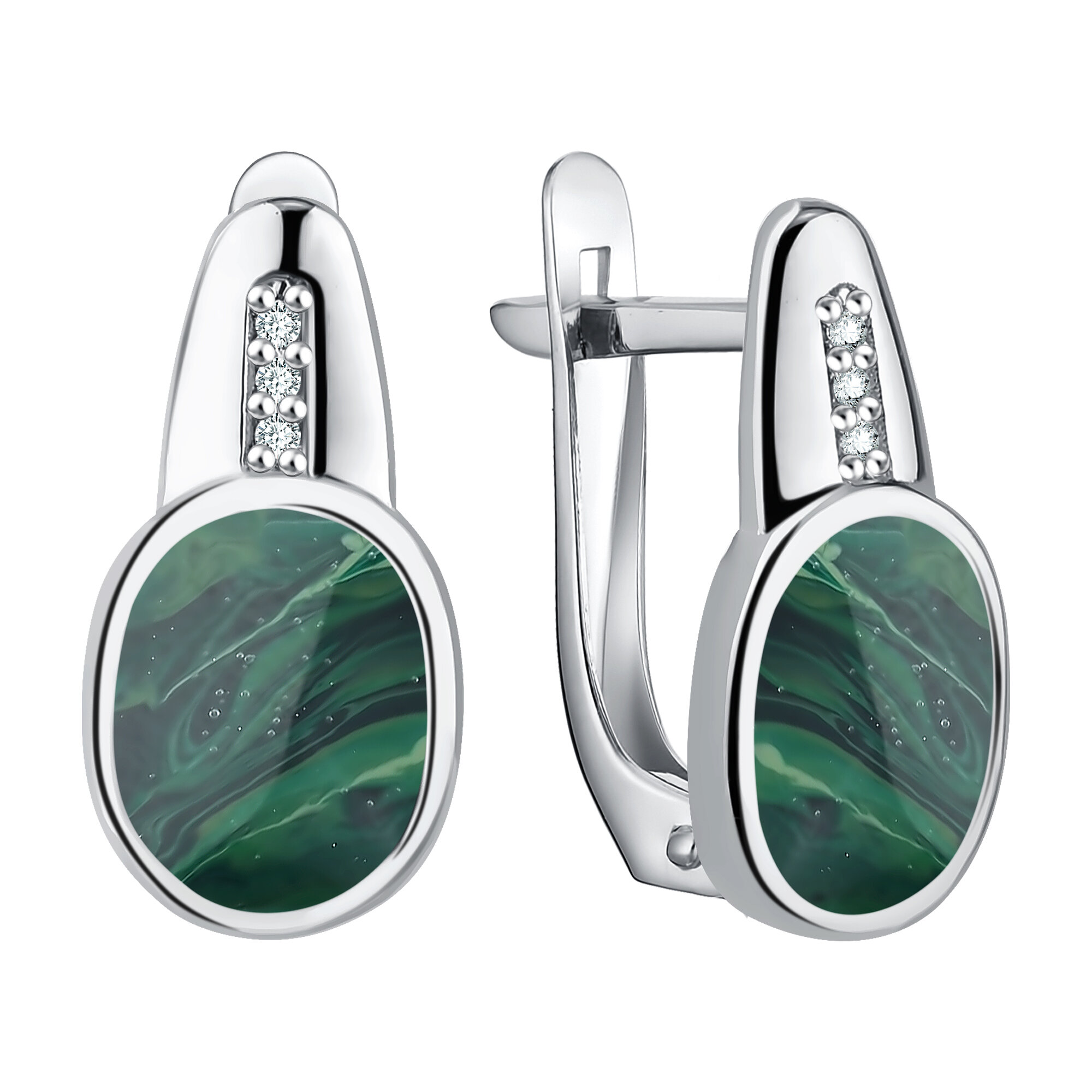 Серьги, серебро, 925 проба, родирование, эмаль, фианит