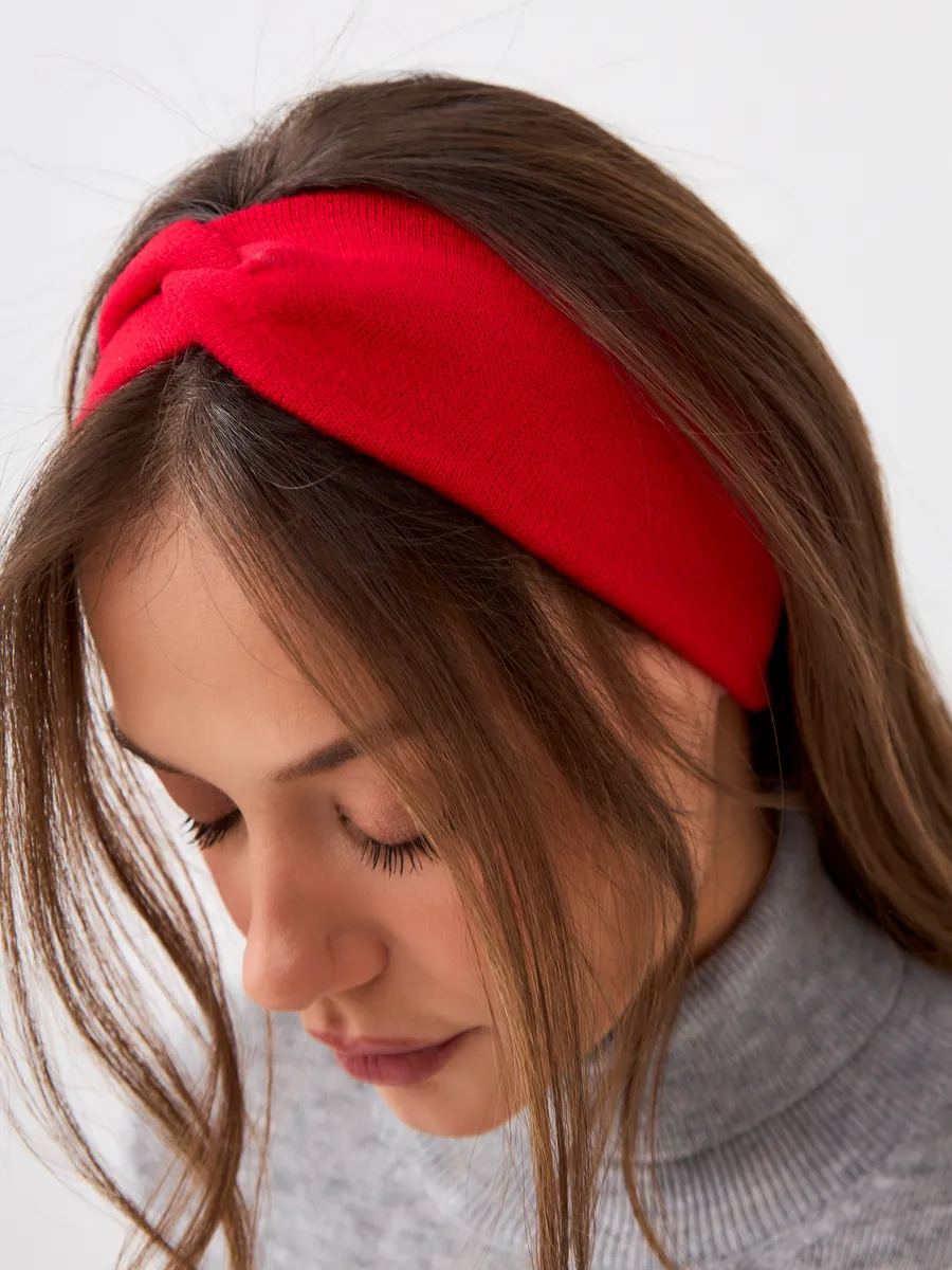 Повязка на голову женская теплая, повязка для волос красная зимняя, ободок утепленный широкий, осень