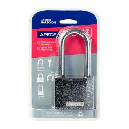Замок навесной Apecs (Апекс) PD-01-63-L-Blister