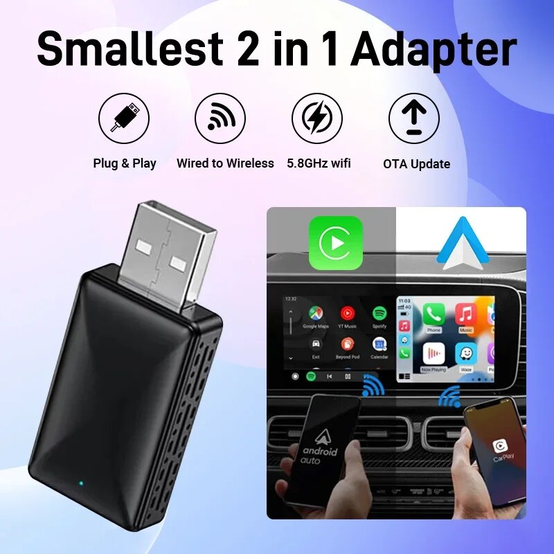 Беспроводной адаптер Carplay Android Auto 2in1 Dongle