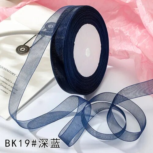 Лента органза мerylover 12-40 мм 50 ярдов Синий, темно-синий, 12mm organza