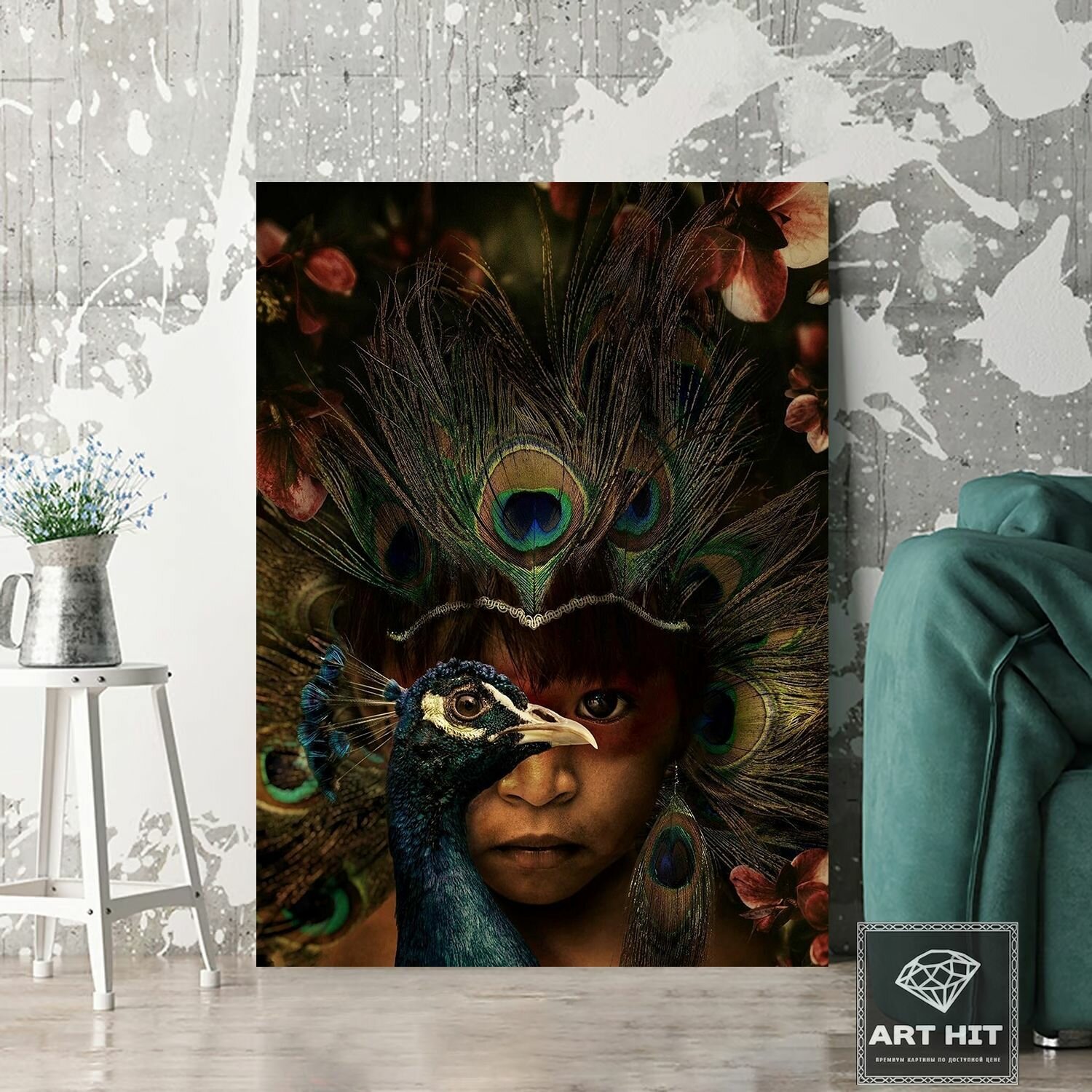 Картина Девочка с павлином, 30х40 см.