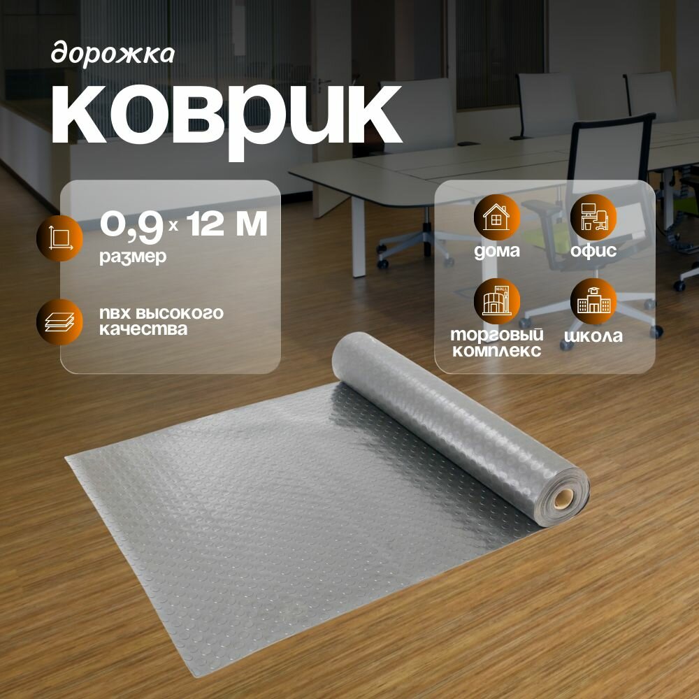 Коврик дорожка рулон резиновый Sanstep 0,9х12 м уличный для обуви, для прихожей, для улицы и офиса, грязезащитный.