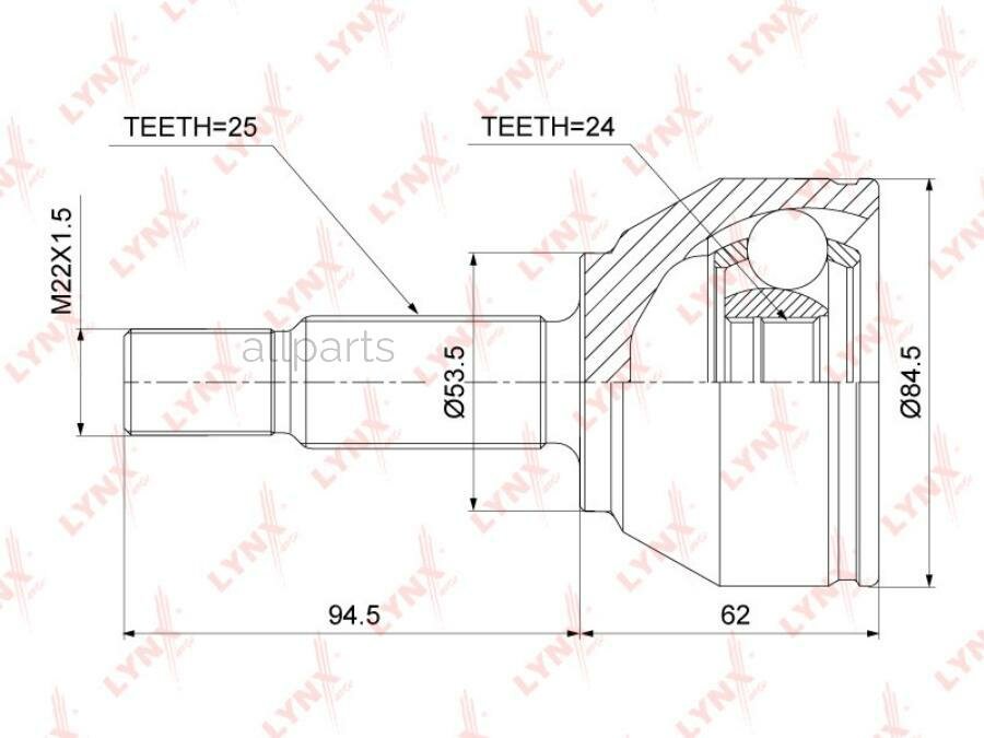LYNXAUTO CO-3788 ШРУС наружный FORD Transit/Tourneo Connect 1.8D 02-13 LYNXauto CO-3788