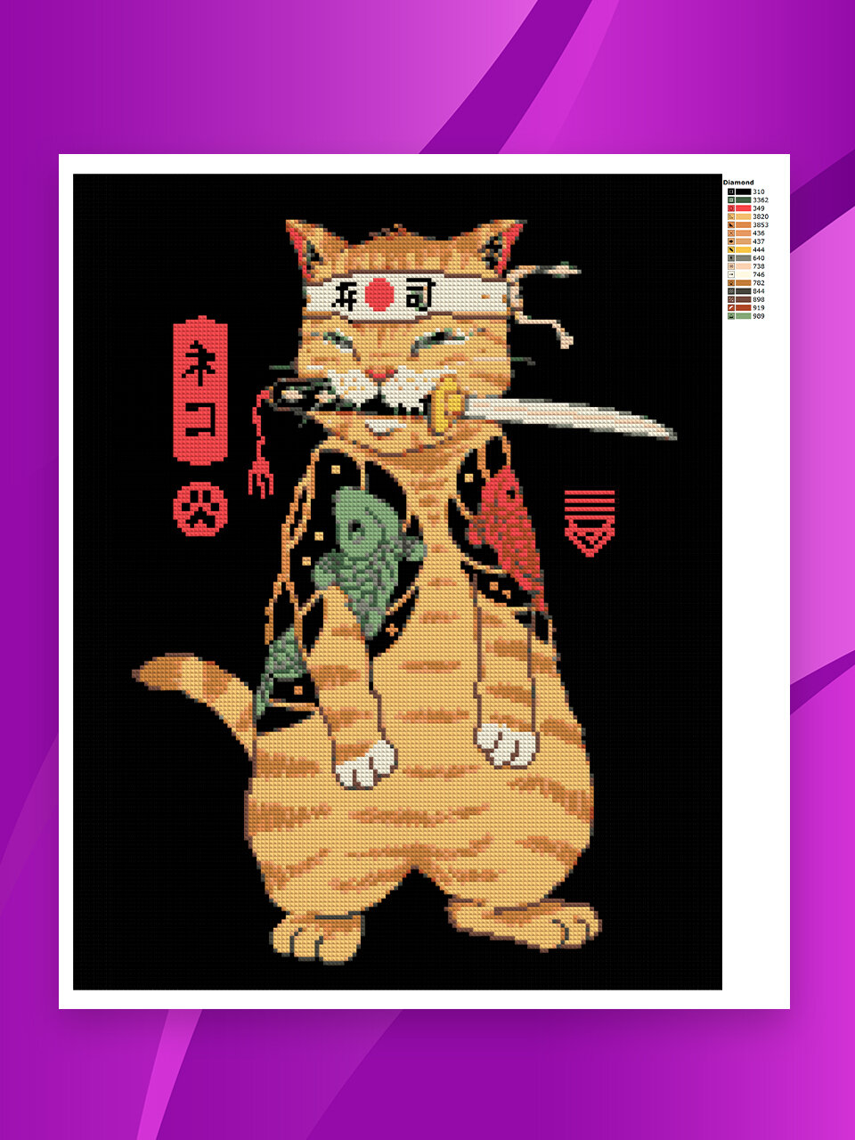 Алмазная мозаика без подрамника - вышивка Японский котик 40 х 50 см