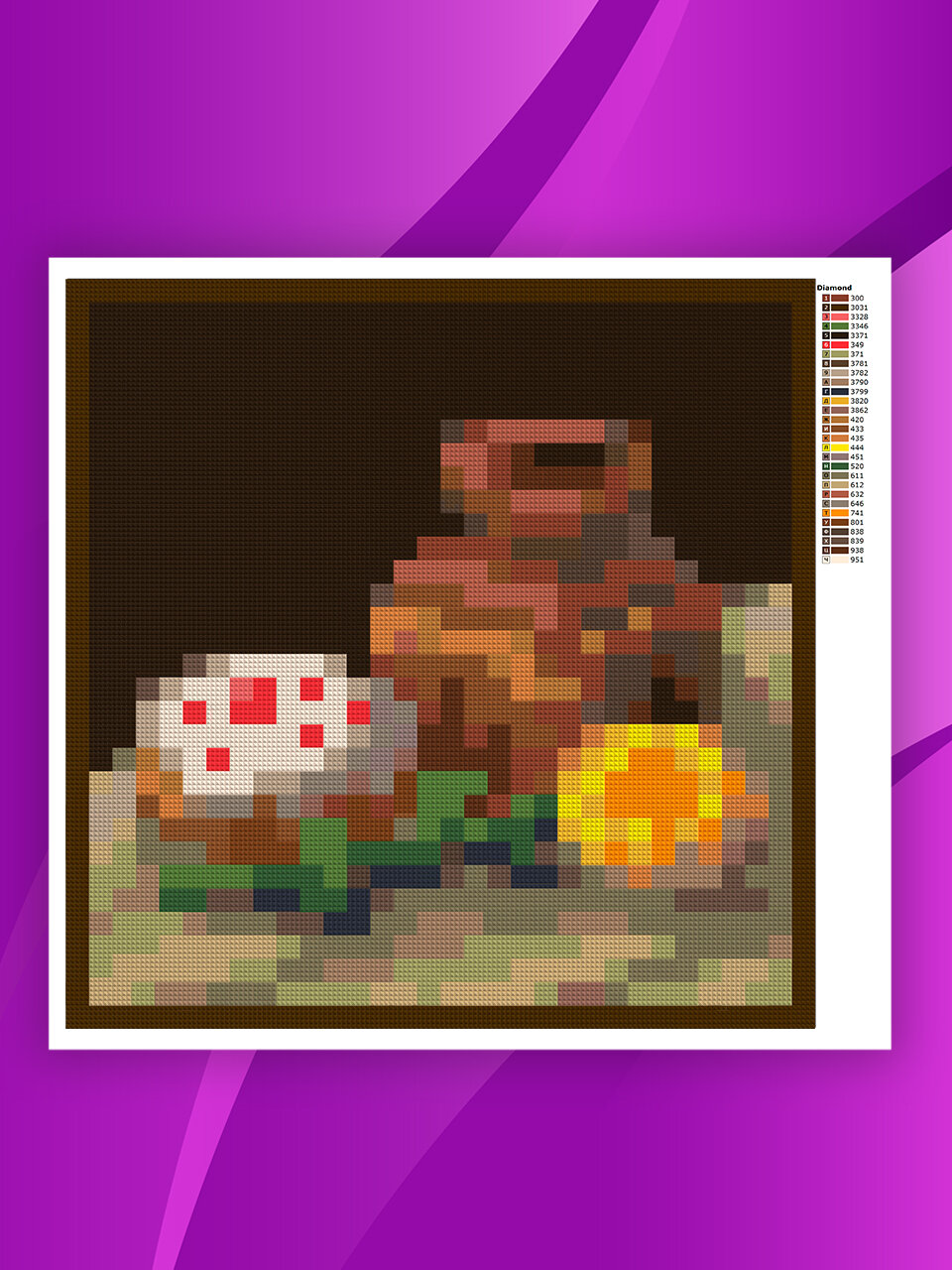 Алмазная мозаика без подрамника - вышивка Майнкрафт картина барокко 40 х 40 см