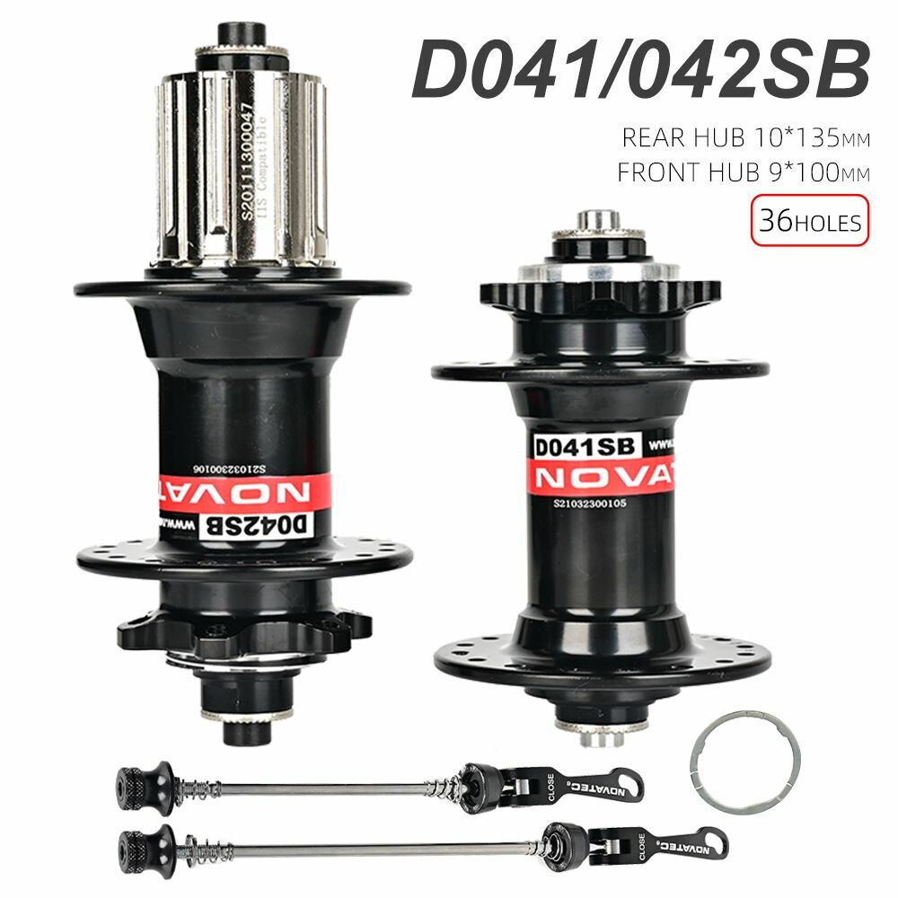 Ступица Novatec D041SB D042SB Дисковый тормоз, MTB Ступица для горного велосипеда, подшипник QR, передний 9x100 мм / задний 10x135 мм, 36 отверстия, совместимый со скоростью 8-11 , черный-