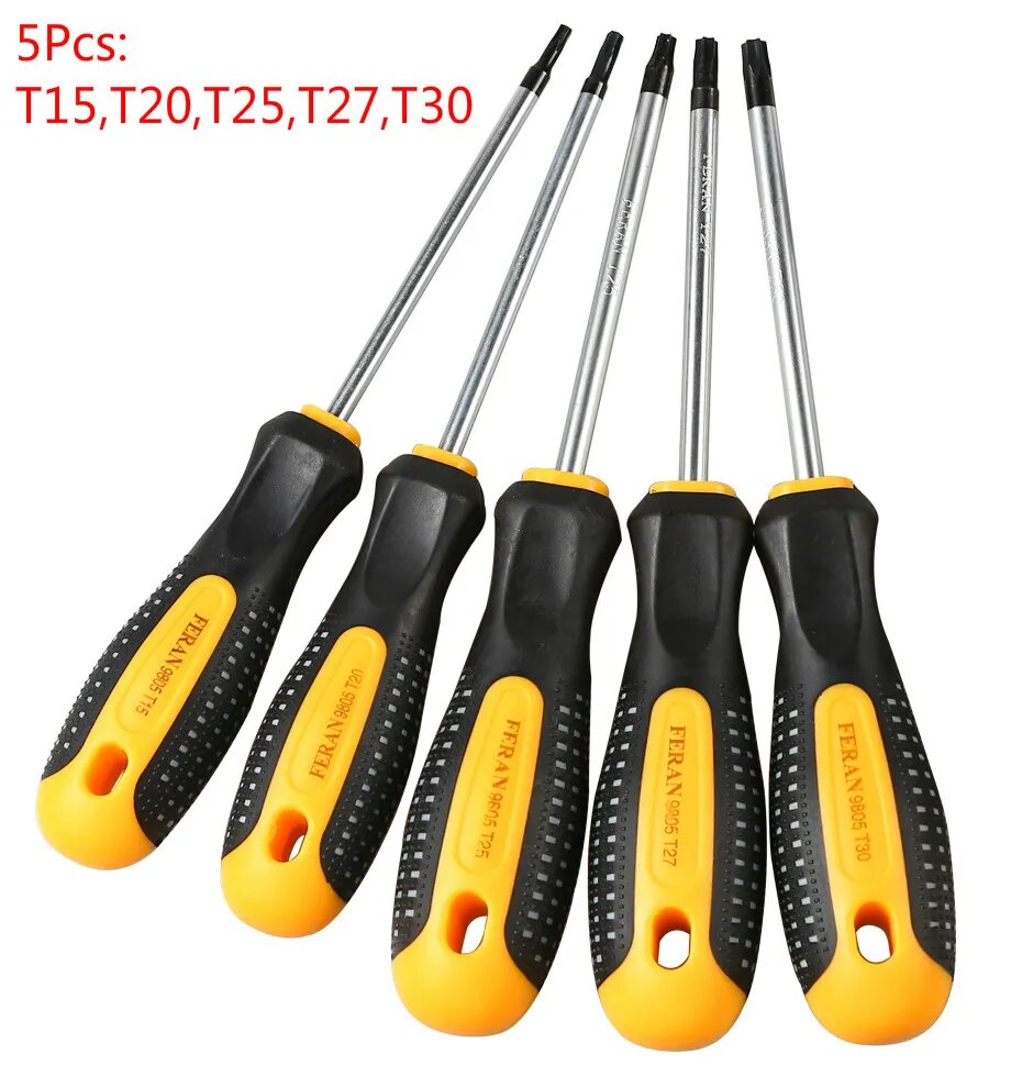 Набор отверток Torx Cr-V с магнитным отверстием T5-T30, набор отверток для ремонта телефонов, набор ручных инструментов, 5Pcs T15-T30