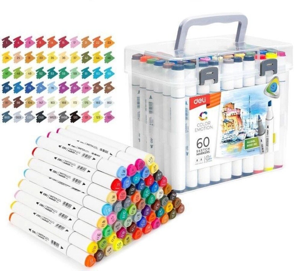 Маркеры для скетчинга двухсторонние 60цв 1-7мм Color Emotion