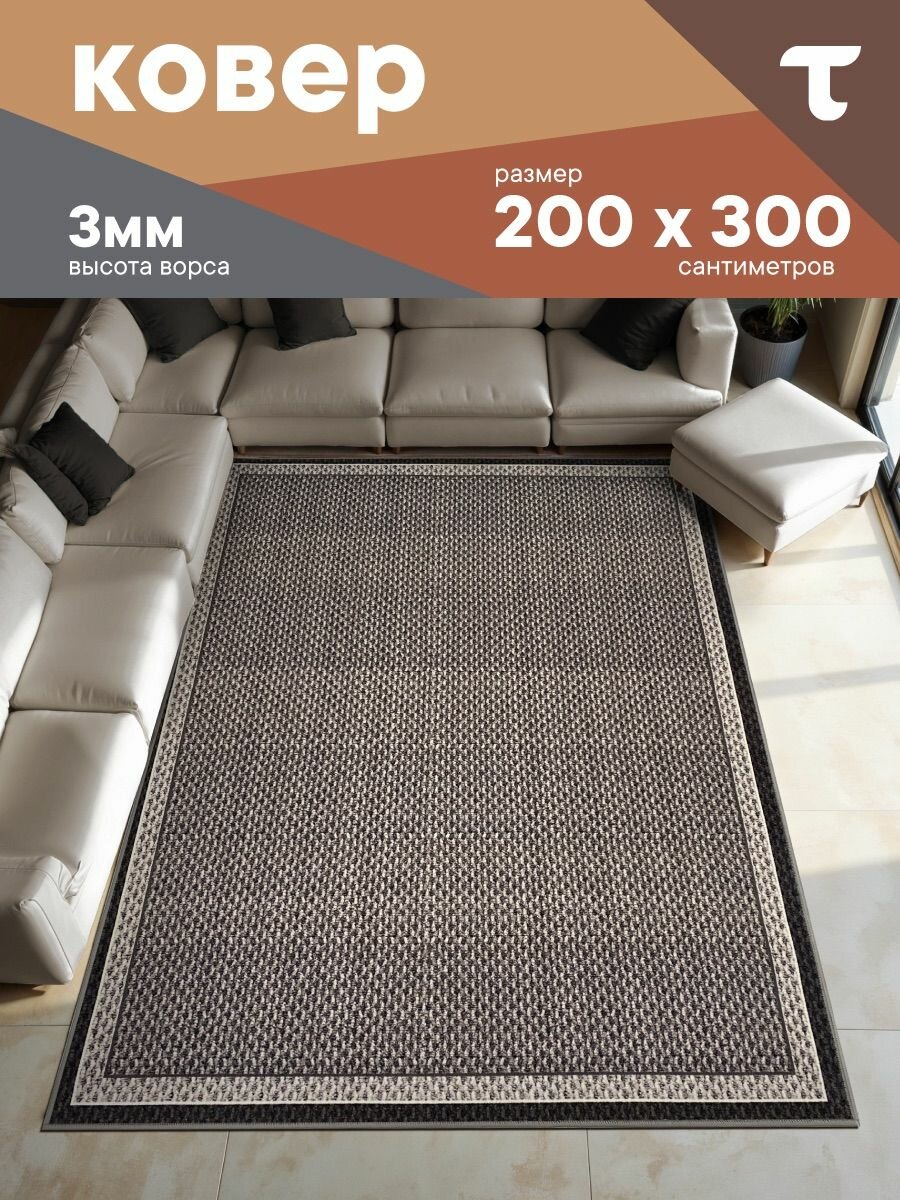 Ковер палас на пол размер: 2,0х3,0 м (200 х 300 см) безворсовый в спальню гостиную на кухню балкон абстракция