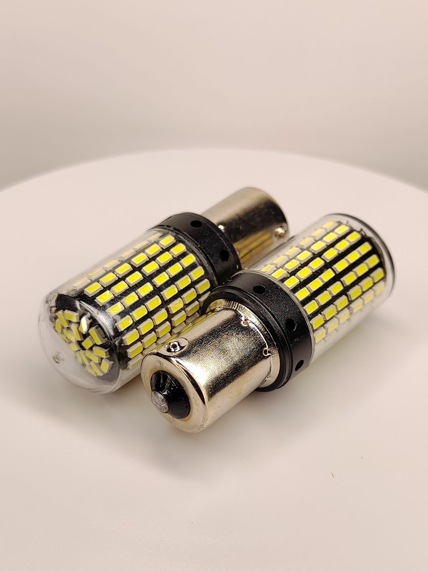 Белые P21W LED 1-контактные 12-24V лампы (P21W 1156 BA15S) 144SMD 3014 для автомобилей мототехники грузовиков, 2шт