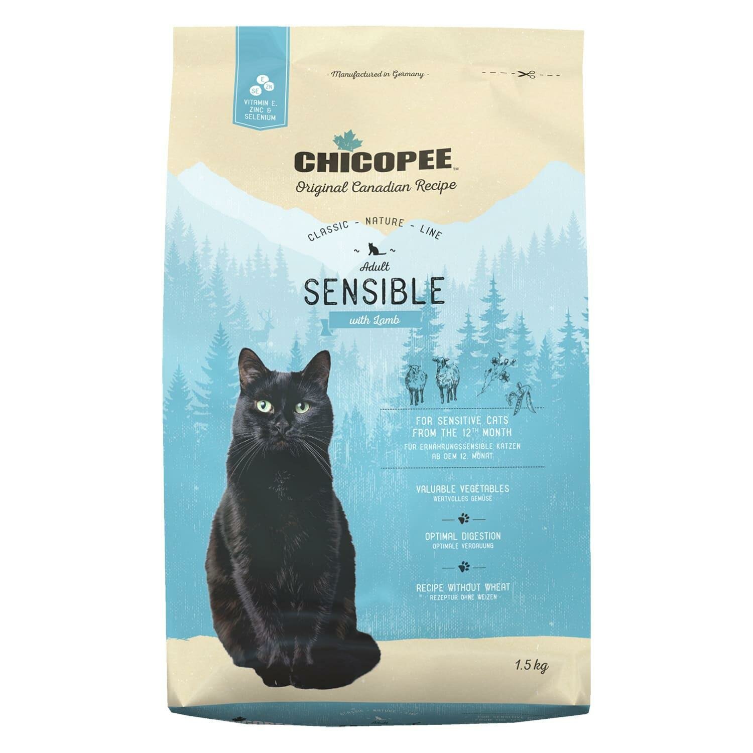 Сухой корм для кошек Chicopee CNL Cat Adult Sensible, с чувствительным пищеварением с ягненком 1,5 кг