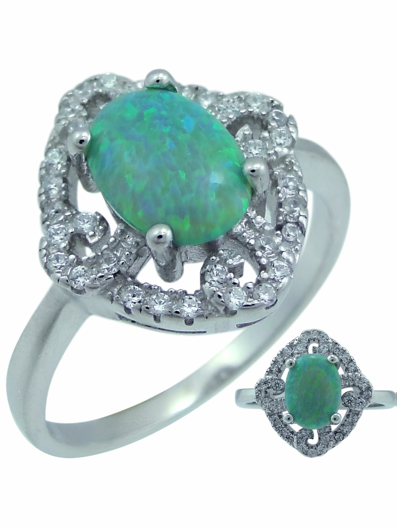 Кольцо тонкое, серебро, 925 проба, родирование, опал синтетический, фианит