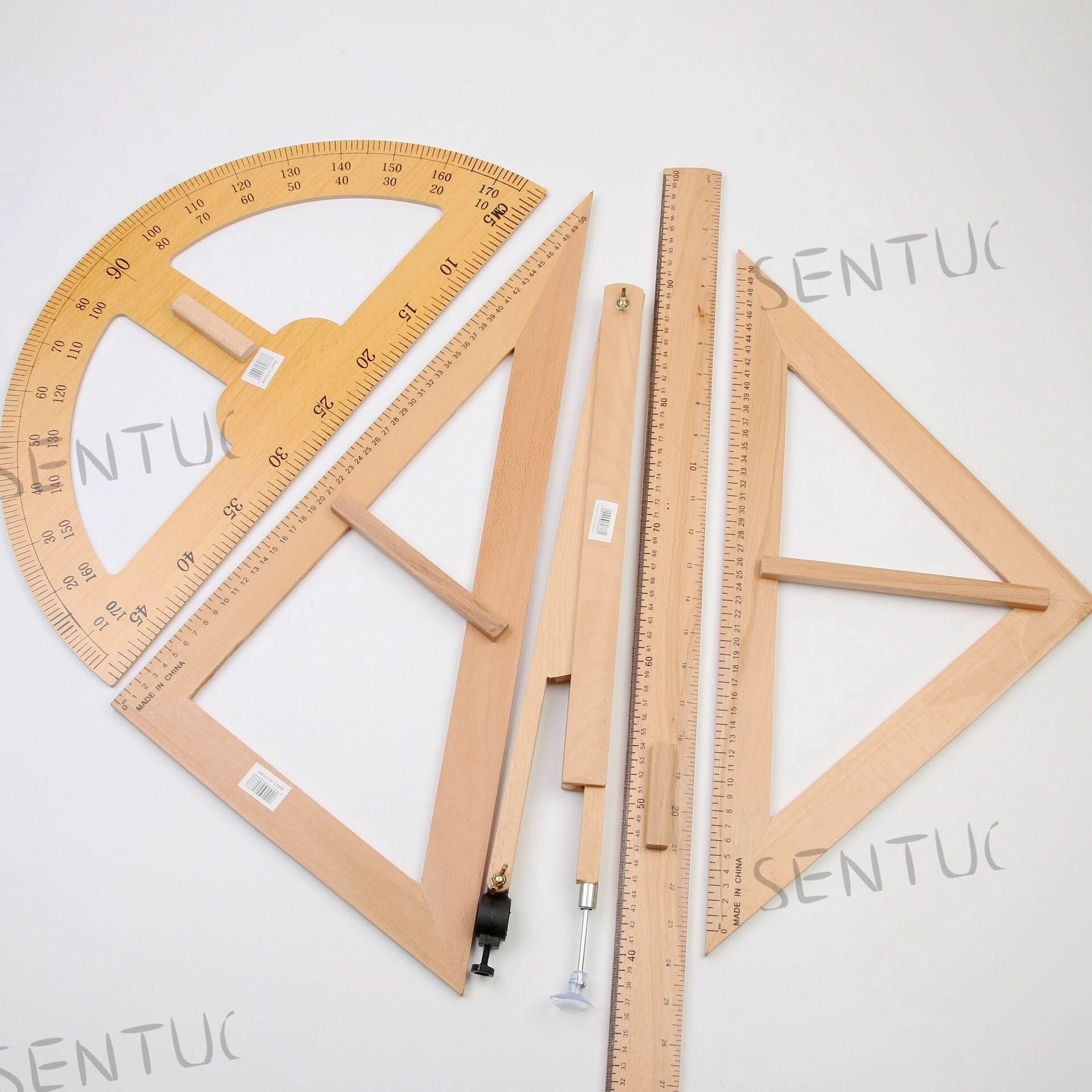 Деревянный набор для школьной доски, 5 предметов: 2 треугольника, 1 транспортир, 1 циркуль, 1 линейка, 1 набор