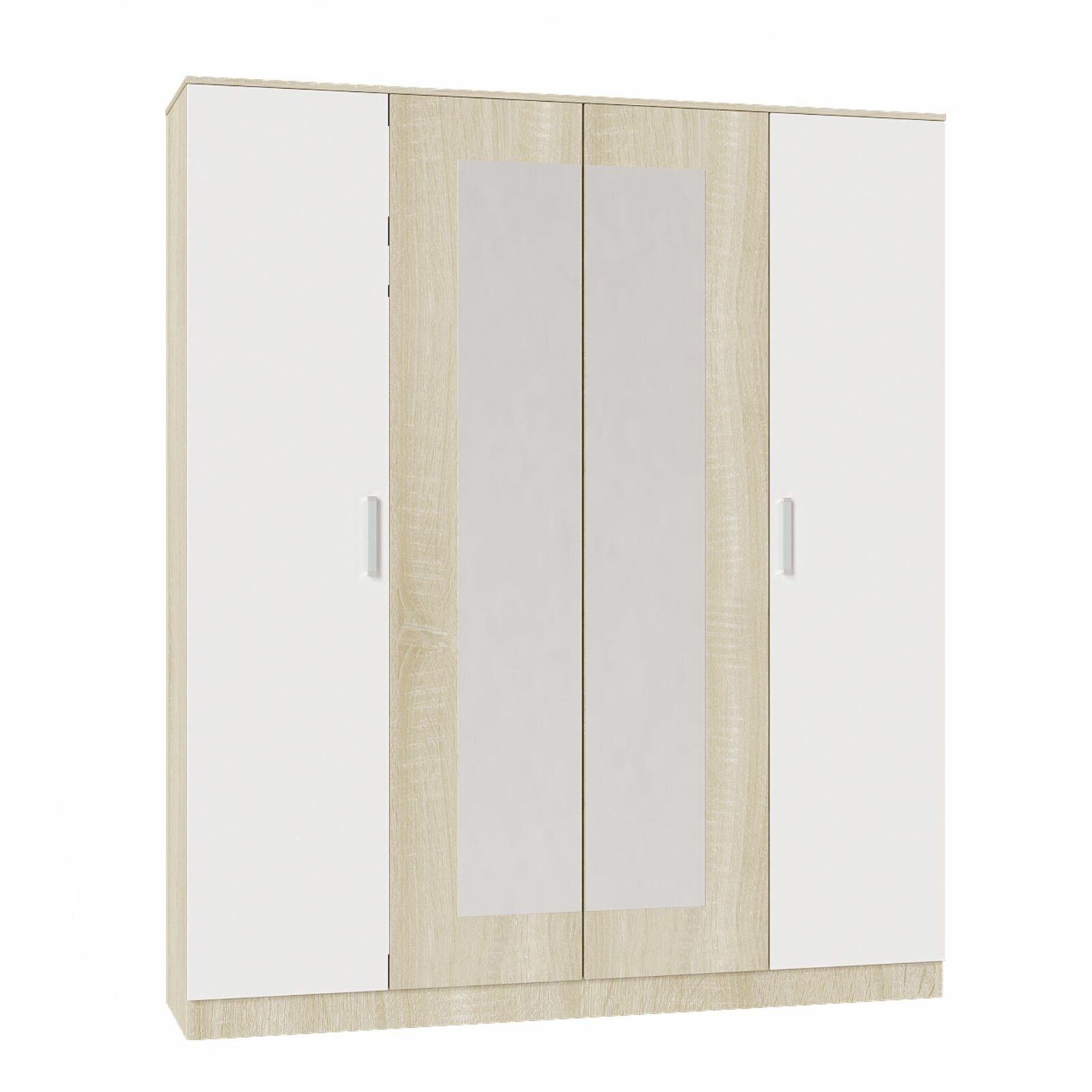 Шкаф Бари от ВНК-Мебель - 4х створчатый с зеркалом, размер 160х190х46см, цвет Сонома/Белый