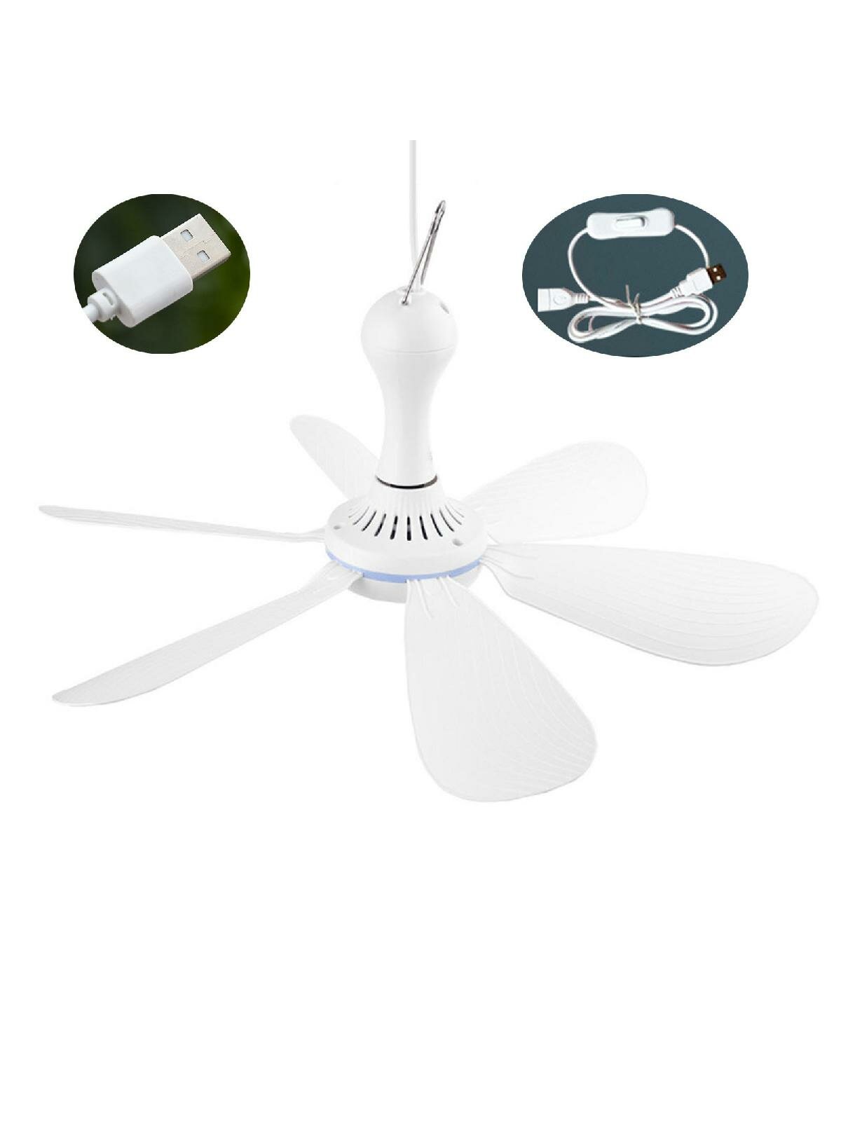 16.5 Inch Camping Fan Hanging Fan 5W USB Canopy Fan Roof Fan Gazebo Ceiling Fan with 6 Blades Tent Fan for Hot Summer