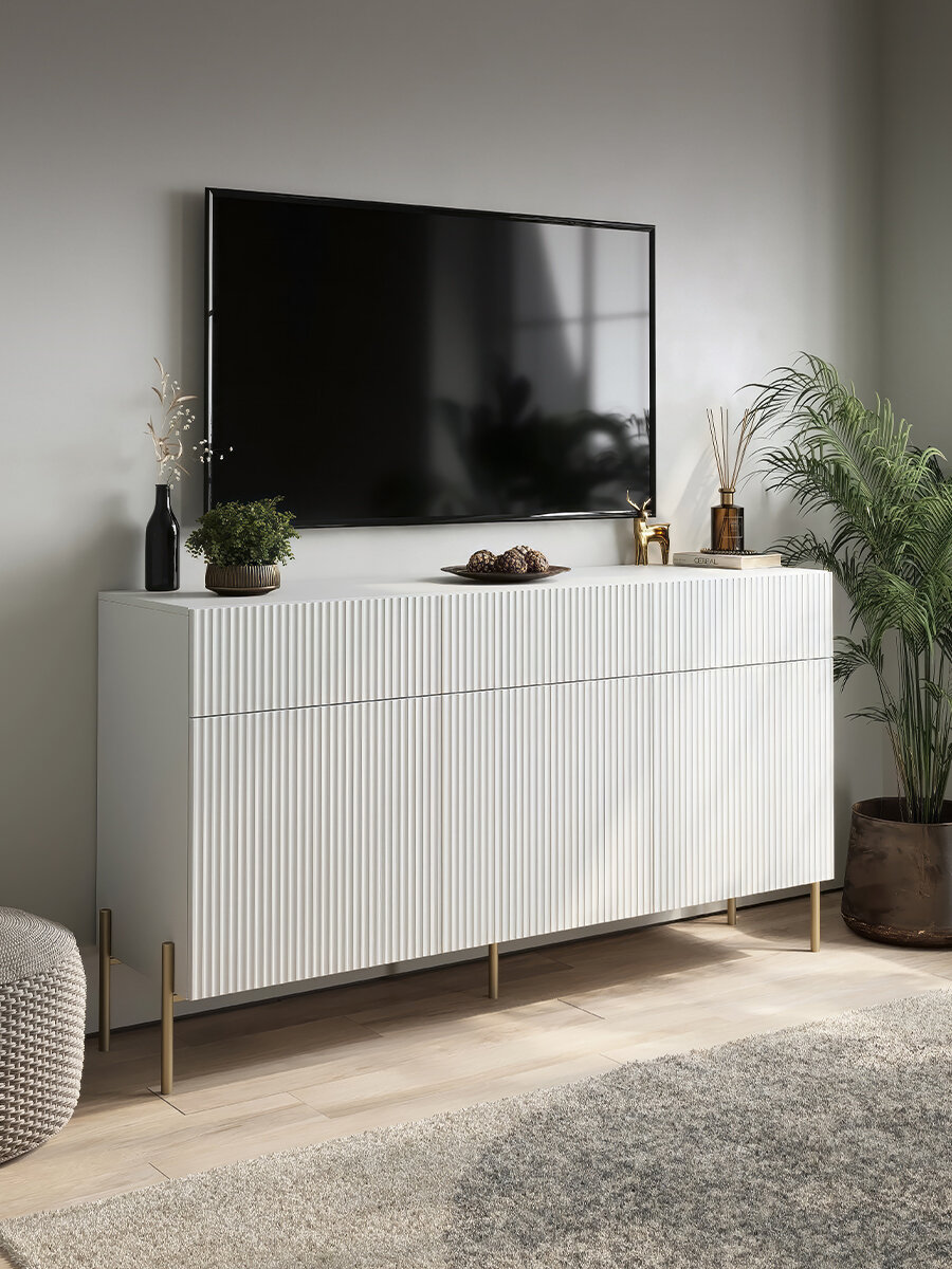 Комод для одежды Puzzlemebel Линси, с полками и выдвижными ящиками для вещей в прихожую, спальню, длина 150 см, белый