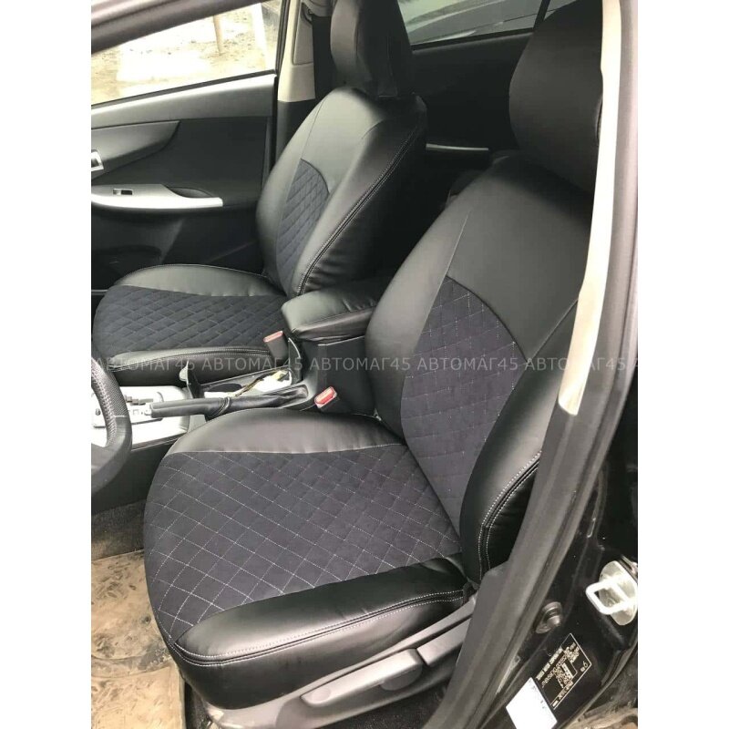 Авточехлы Toyota Corolla Тойота Королла 2007-2013г кузов 150 экокожа алькант черная серая нить ромб