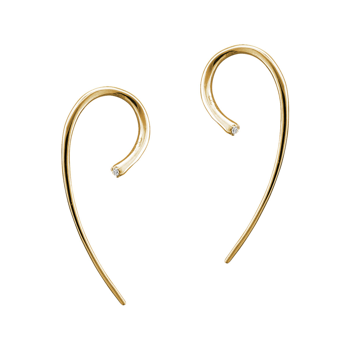 Серьги каффы, желтое золото, 585 проба, бриллиант