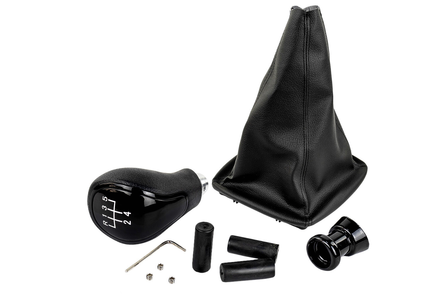 Ручка КПП черный лак, белая подсветка Sal-Man с пыльником на Лада Приора с кулисой (прямоугольный шток)