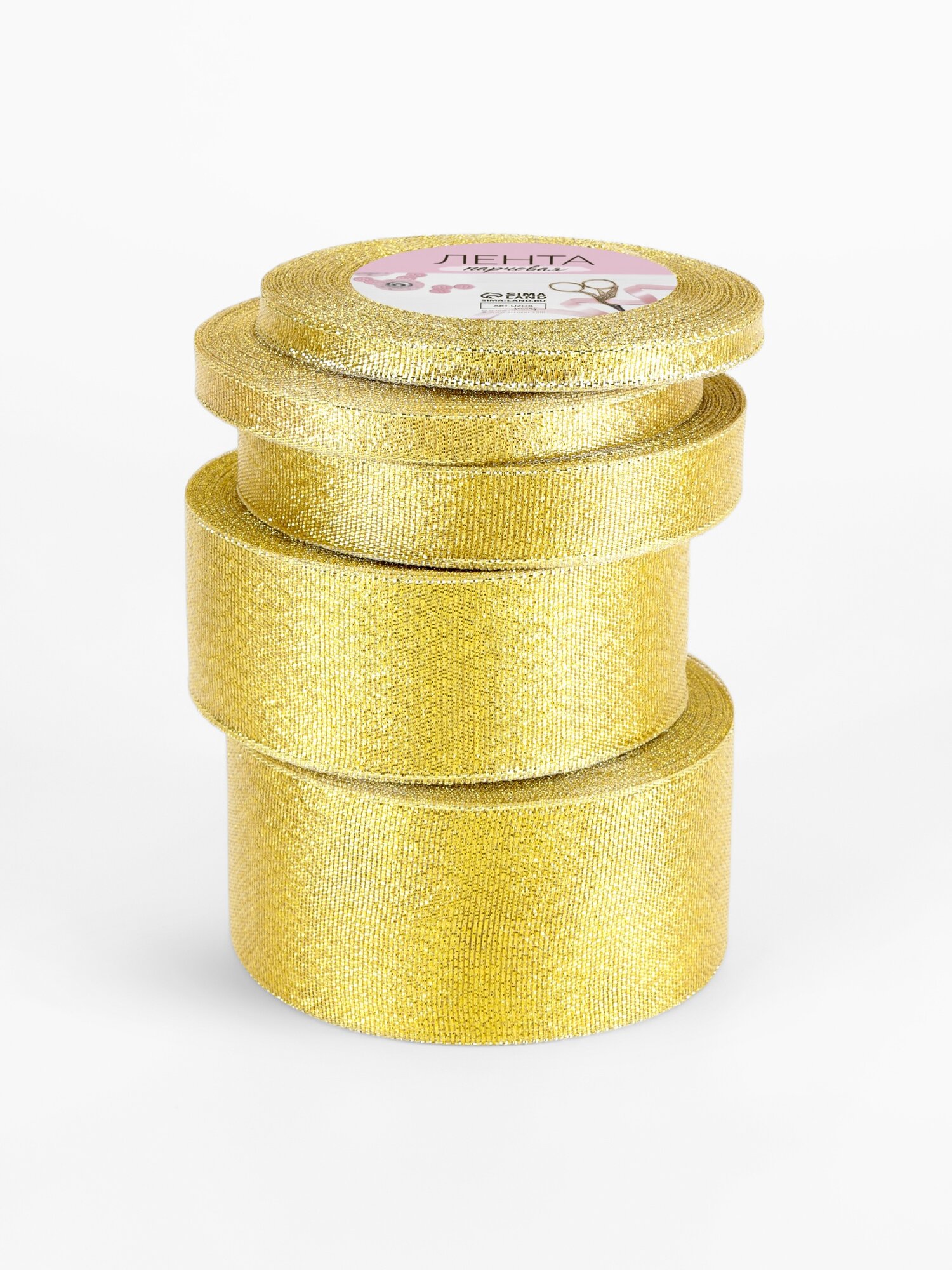 Набор парчовых лент, 5 шт, размер лент: 6/10/20/40/50 мм, 23 ± 1 м, цвет золотой