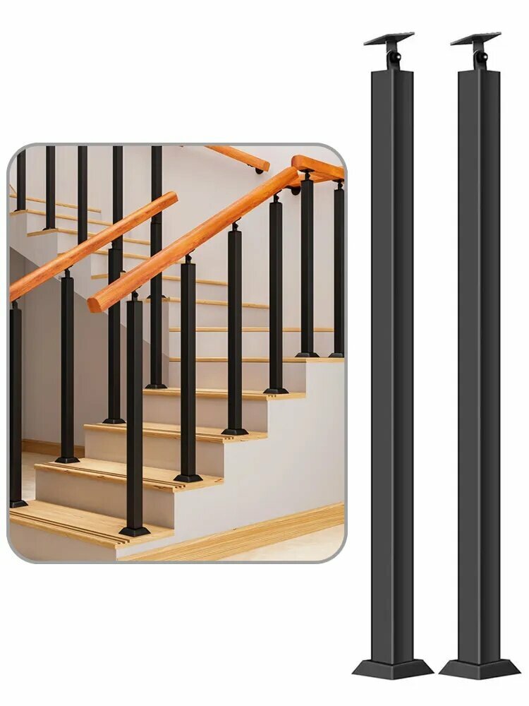 Металлические стойки для лестничных перил, кованые опоры черного цвета с креплениями для дома, лофта, крыльца