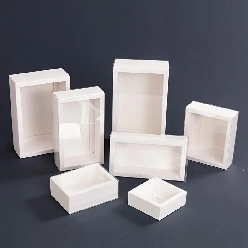 Картонные подарочные коробки крафт 10 шт. Белый, white with clear, Inner 15x8x4cm