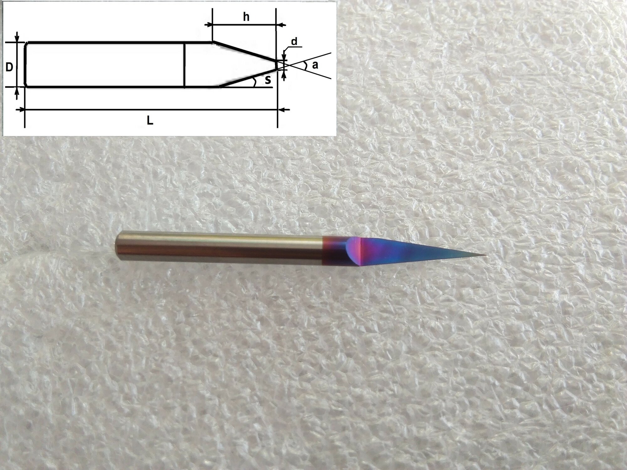 Конический твердосплавный гравер PDJM3.1501 d-0.1/h-11/ S-7.5/ a-15/ D-3.175/ L-39. для ЧПУ станка