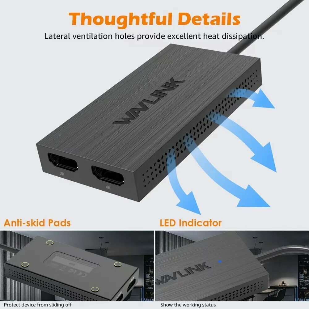 WAVLINK 1 В 2 HDMI-адаптера USB C в двойной DisplayLink 4K @ 60 Гц для M1/ M2 / M3