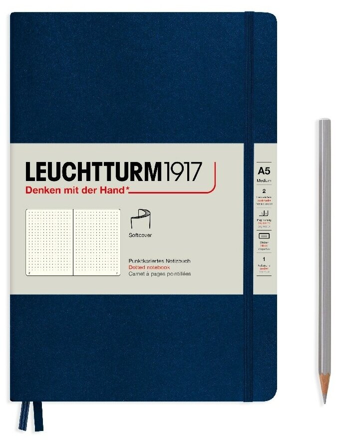 Блокнот Leuchtturm Medium A5 61л в точку мягкая обложка Синий Неви