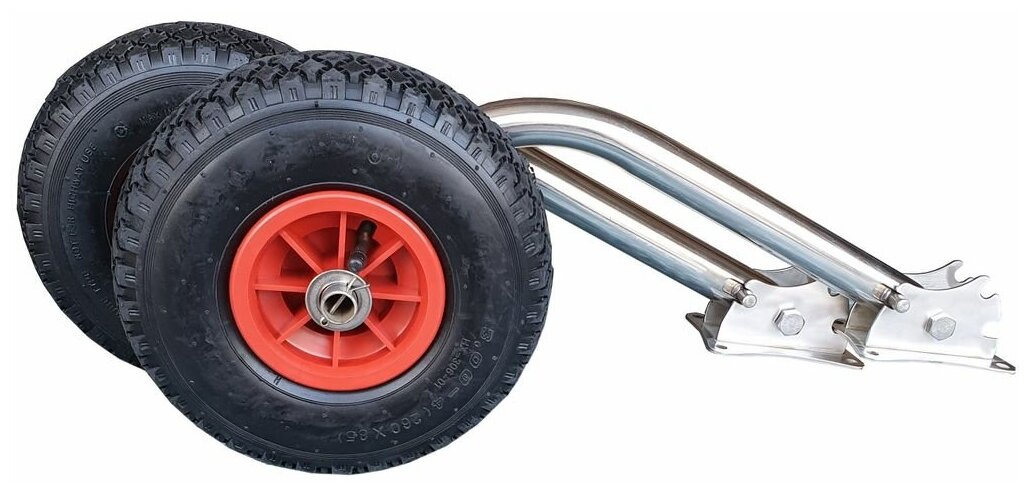 Транцевые колеса ТК103нд. + Быстросъемный палец. + Защита кронштейнов. Для лодок с НДНД. Нержавеющая сталь. Трехпозиционные.