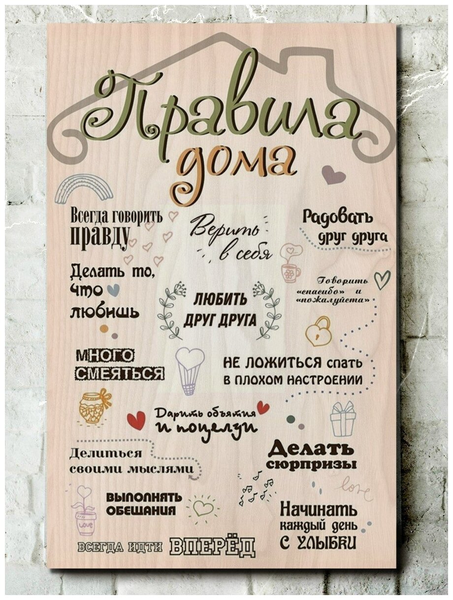 Картина интерьерная на дереве Правила дома (постер) - 521