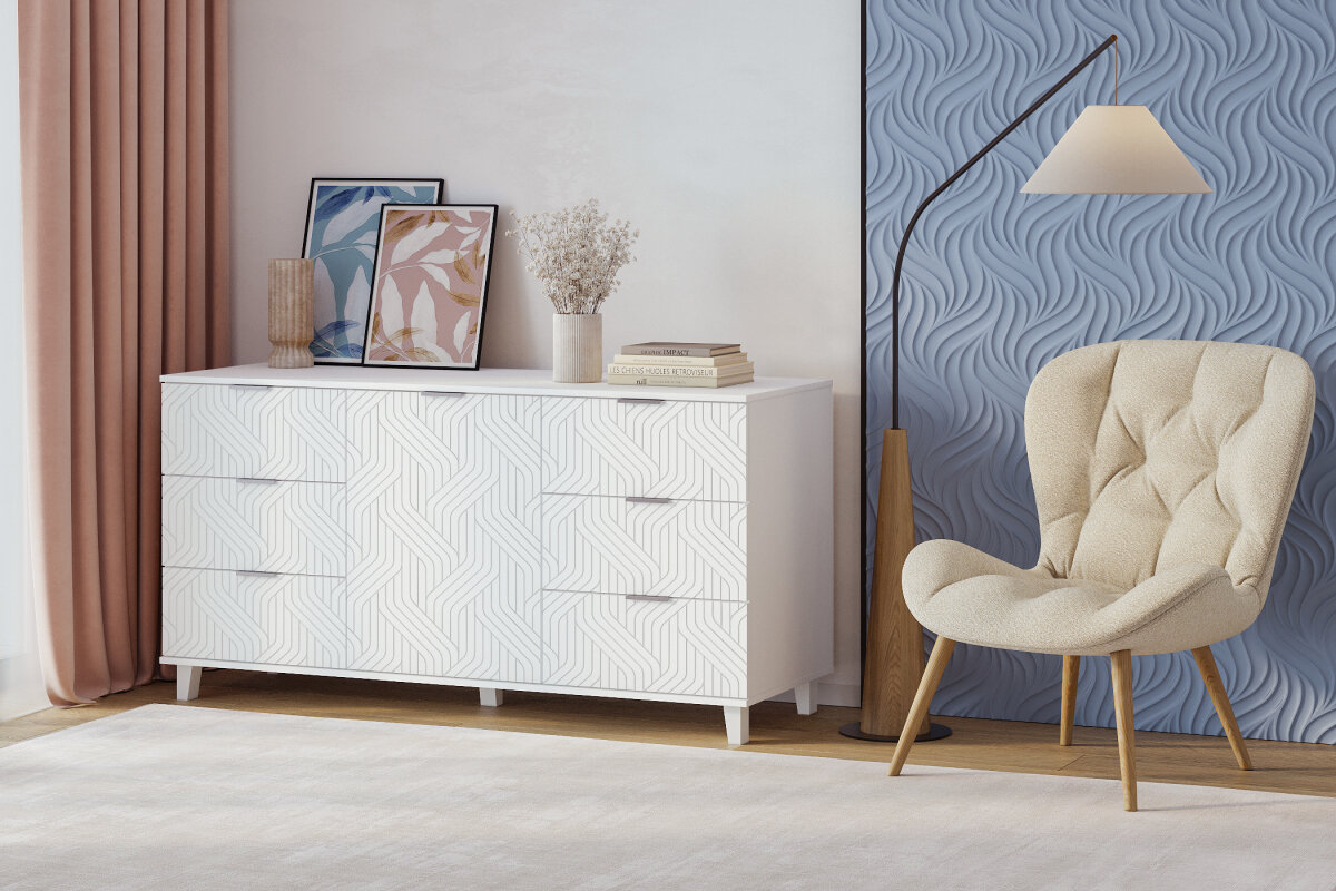 Комод Марвин 33 фрезеровка 3 Белый для документов для книг для обуви для одежды для посуды 150*70*40