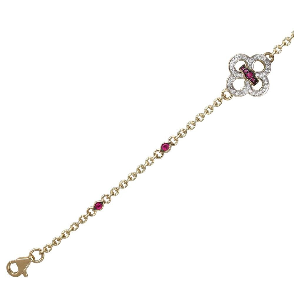 Браслет, желтое золото, 585 проба, рубин, бриллиант