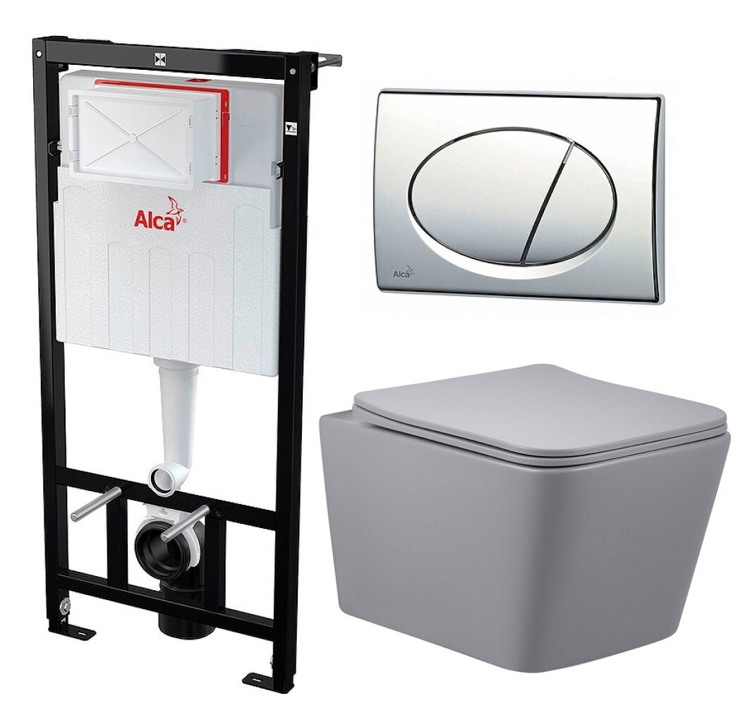 Комплект 3 в 1 инсталляция AlcaPlast + Унитаз подвесной Vincea Q-Line VT1-12MG + кнопка хром