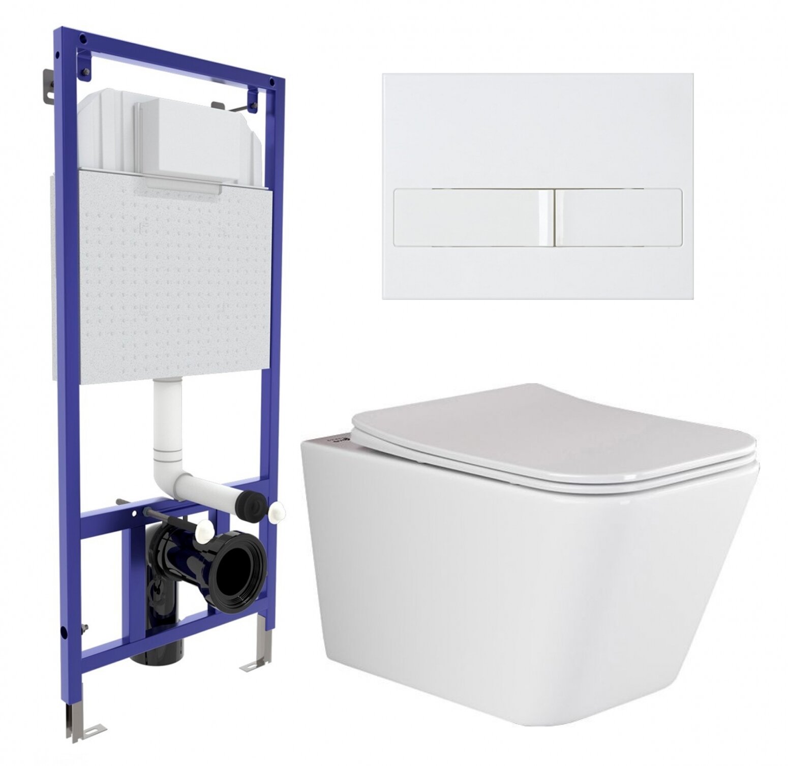 Комплект 3 в 1 инсталляция Berges Wasserhaus Novum L1 + Унитаз подвесной Ceramica Nova Metric Rimless CN3007 + кнопка белая