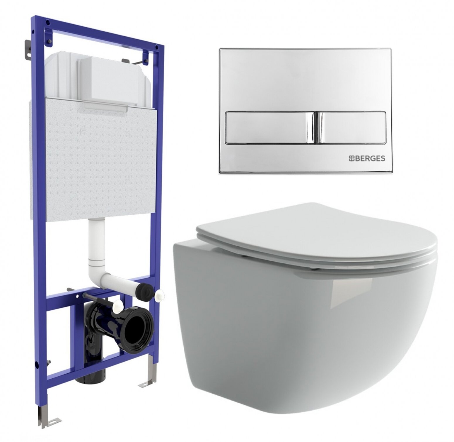 Комплект 3 в 1 инсталляция Berges Wasserhaus Novum L3 + Унитаз подвесной Ceramica Nova Forma CN3009 + кнопка хром