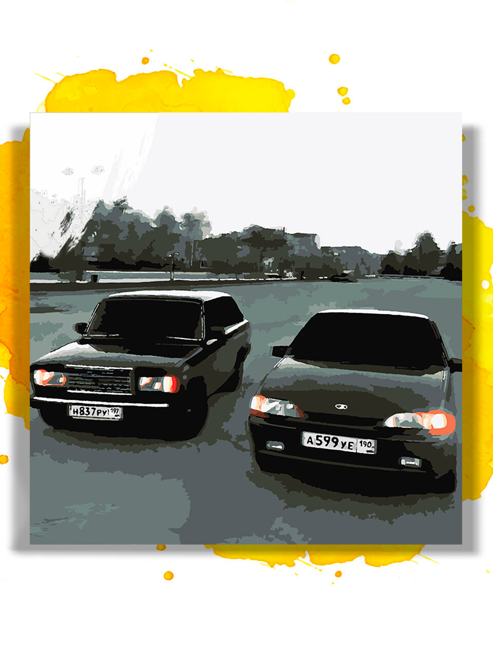 Картина по номерам на холсте Жигули ЧБ, 40 х 40 см