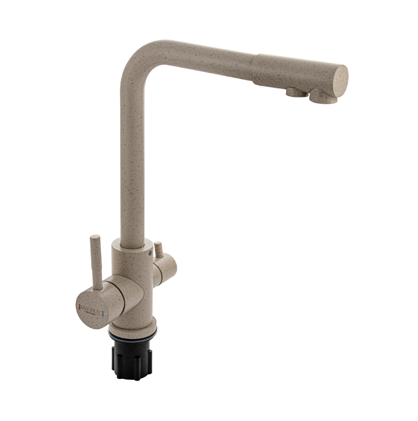 Смеситель кухонный Г-образный излив, шаровый, с двойным выпуском воды для фильтра