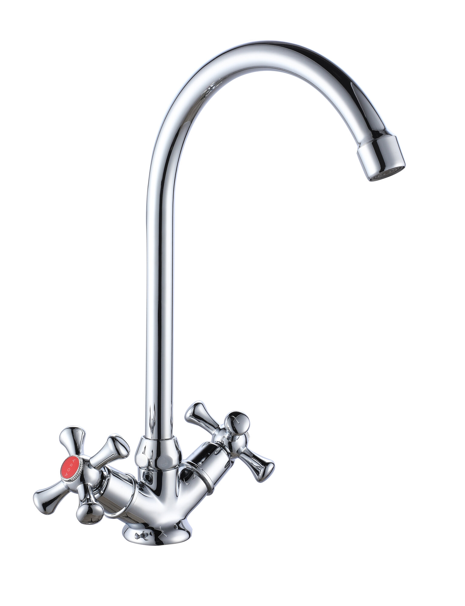 Смеситель для кухни поворотный латунный с двумя ручками / гарантия 5 лет