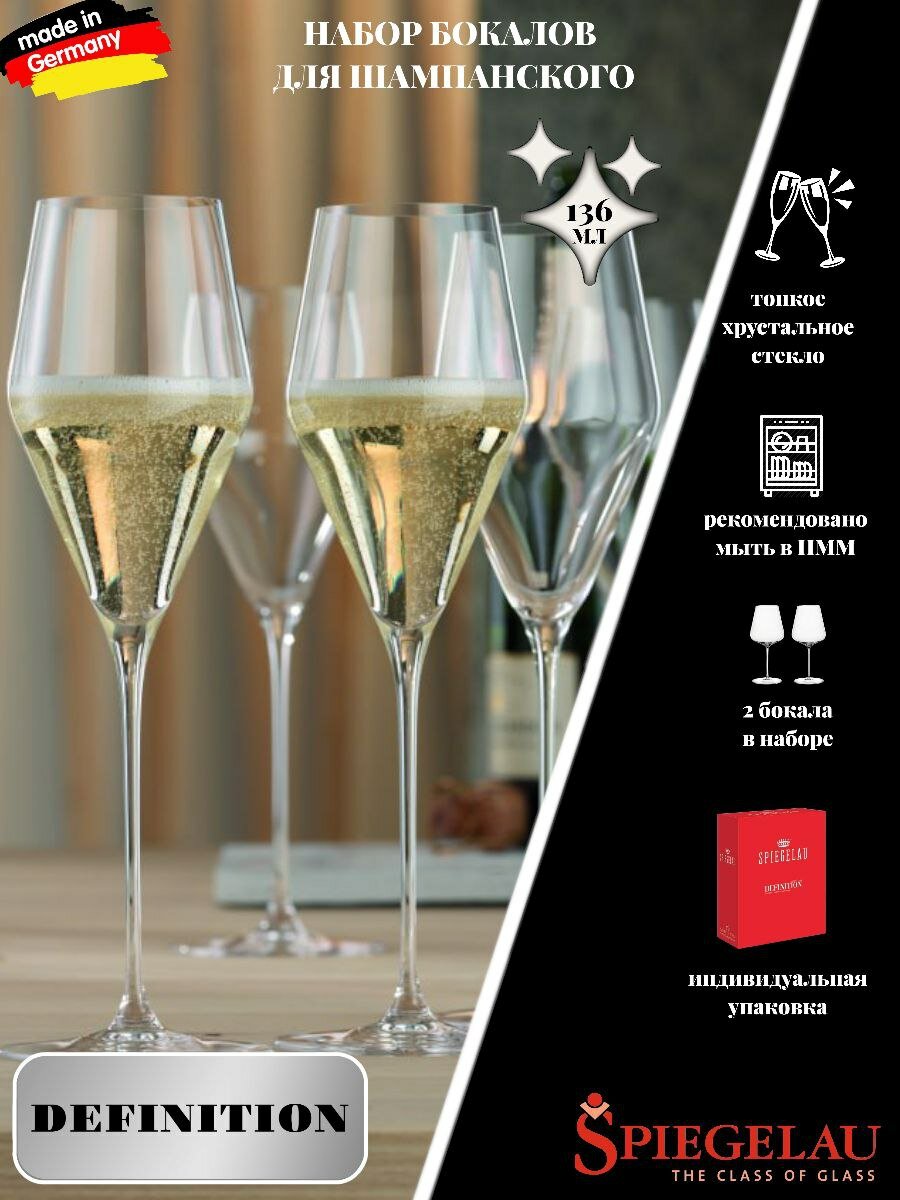 Набор бокалов Spiegelau Definition Champagne 1350169, 250 мл, 2 шт, прозрачный