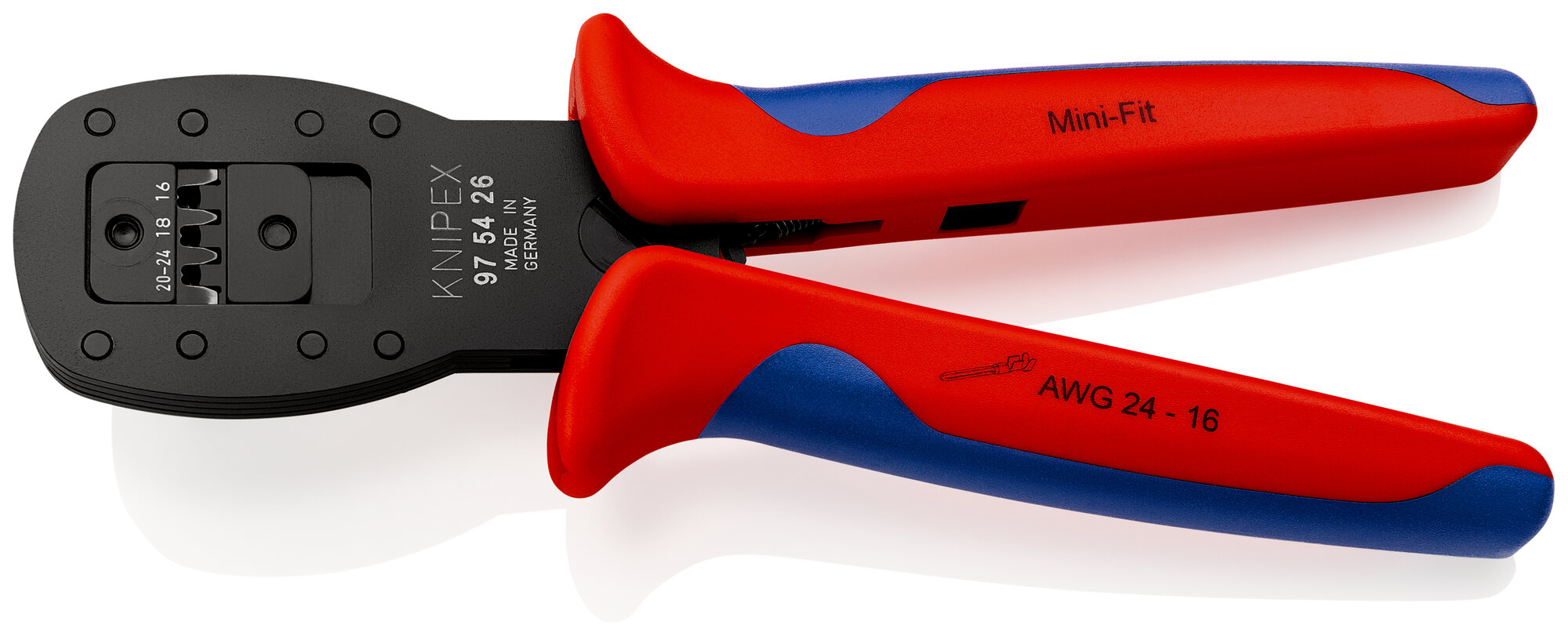 Пресс-клещи KNIPEX для мини-штекеров, 3 гнезда, Mini-Fit Molex, AWG 16/18/20-24, 190 мм KN-975426